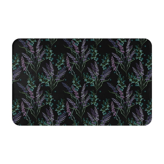 Bathroom Rugs Non Slip Washable - Lavender Flowers Black Kitchen Mats ...