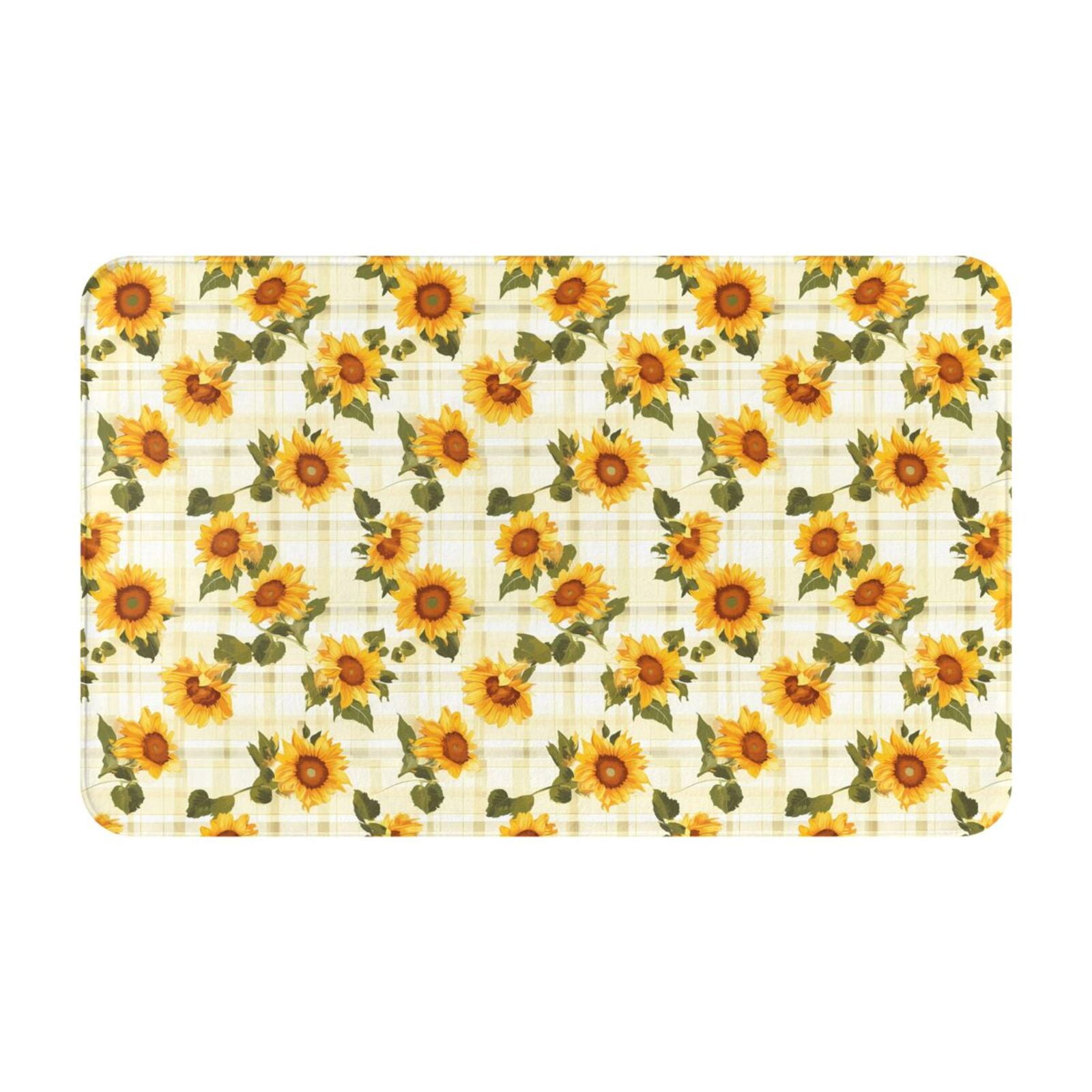 Bathroom Rugs Non Slip Washable - Light Green Plaid Sunflower Kitchen ...