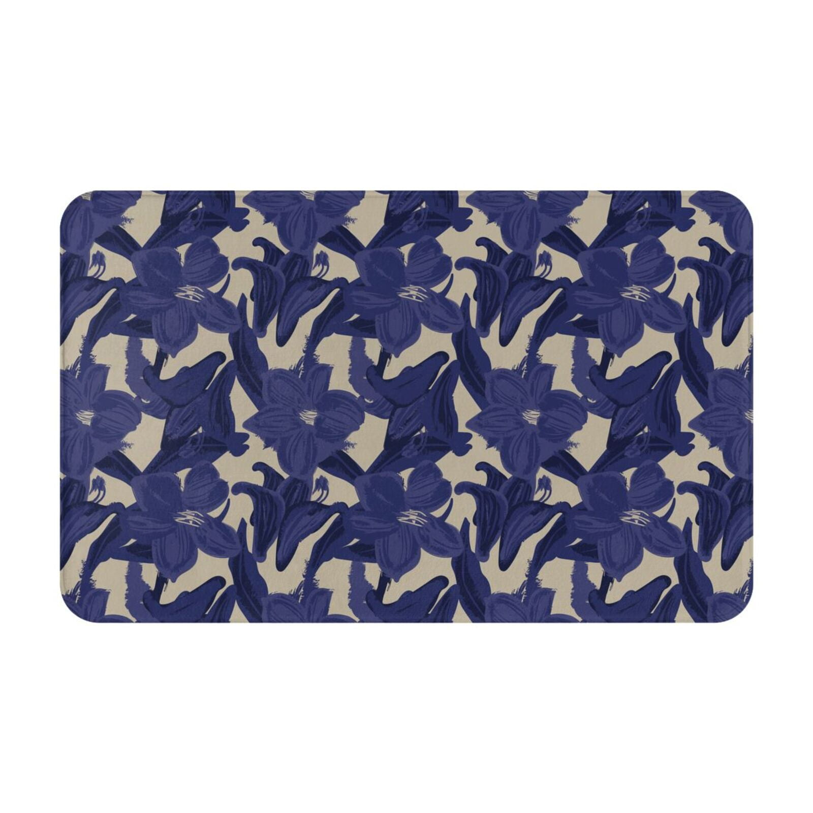 Bathroom Rugs Non Slip Washable - Lilies Flowers Dark Blue Kitchen Mats ...
