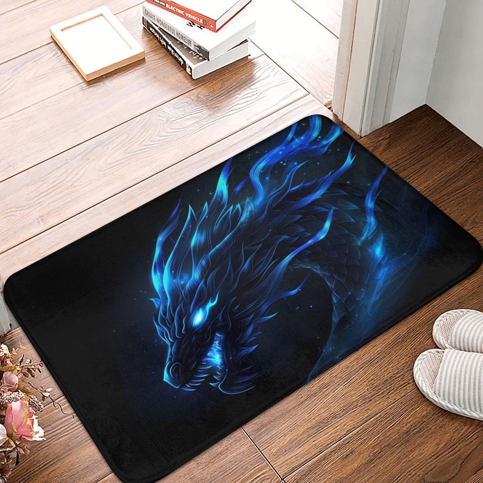 Bathroom Rugs Non Slip Washable, Mystic Blue Dragon Flames Water ...