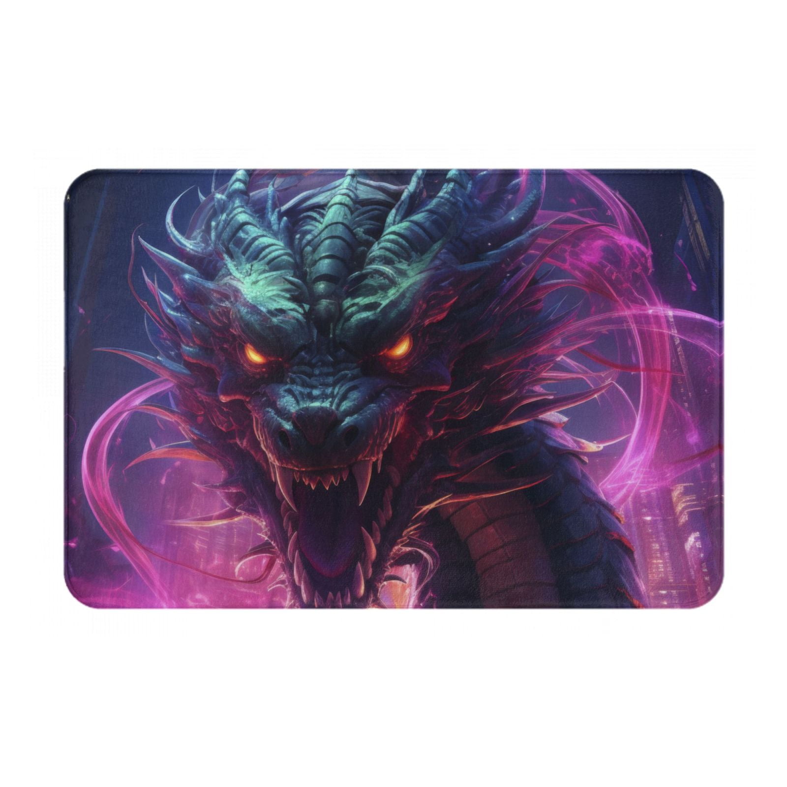 Bathroom Rugs Non Slip Washable, Neon Futuristic Dragon Water Absorbing ...