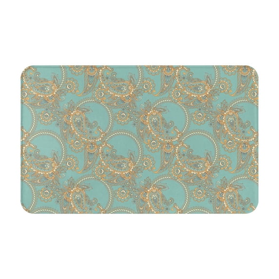 Bathroom Rugs Non Slip Washable - Orange Green White Paisley Kitchen ...