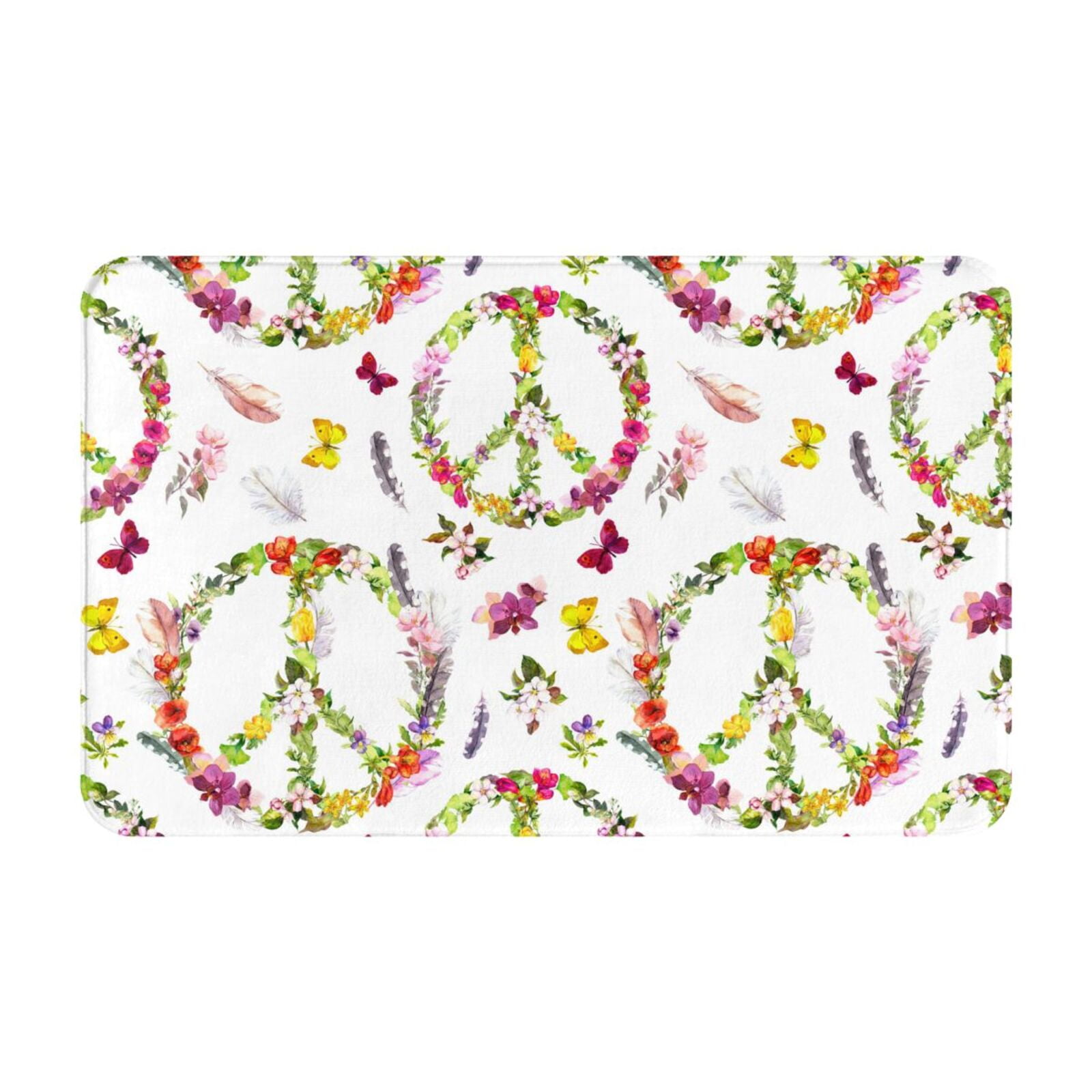Bathroom Rugs Non Slip Washable - Peace sign flower butterfly feather ...