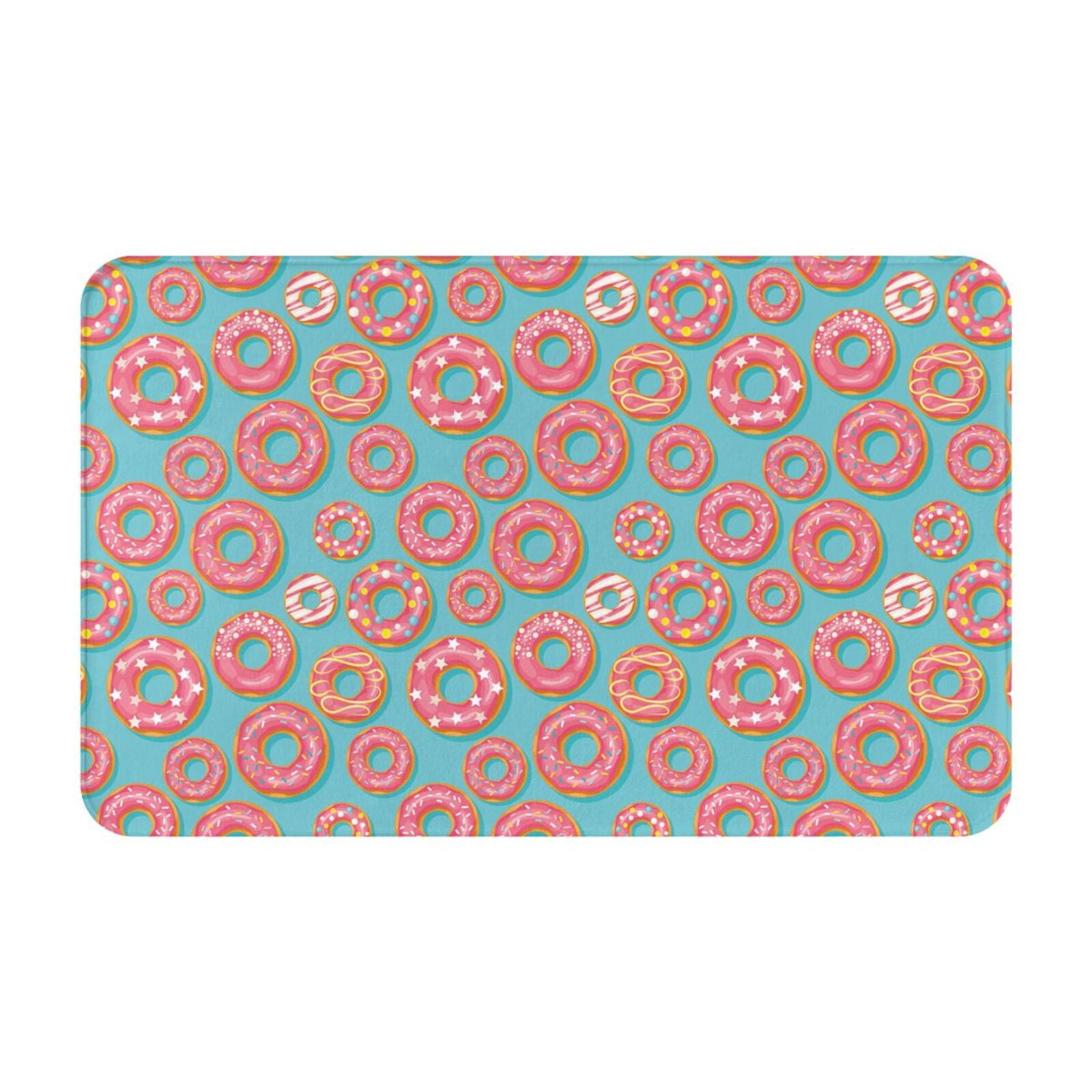 Bathroom Rugs Non Slip Washable, Pink Donut Print Blue Water Absorbing ...