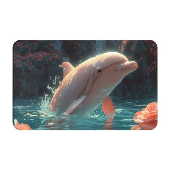 Bathroom Rugs Non Slip Washable - Pink Flower White Dolphin Kitchen ...