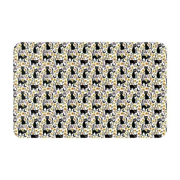 Bathroom Rugs Non Slip Washable - Quirky Cartoon Cat Black Kitchen Mats ...