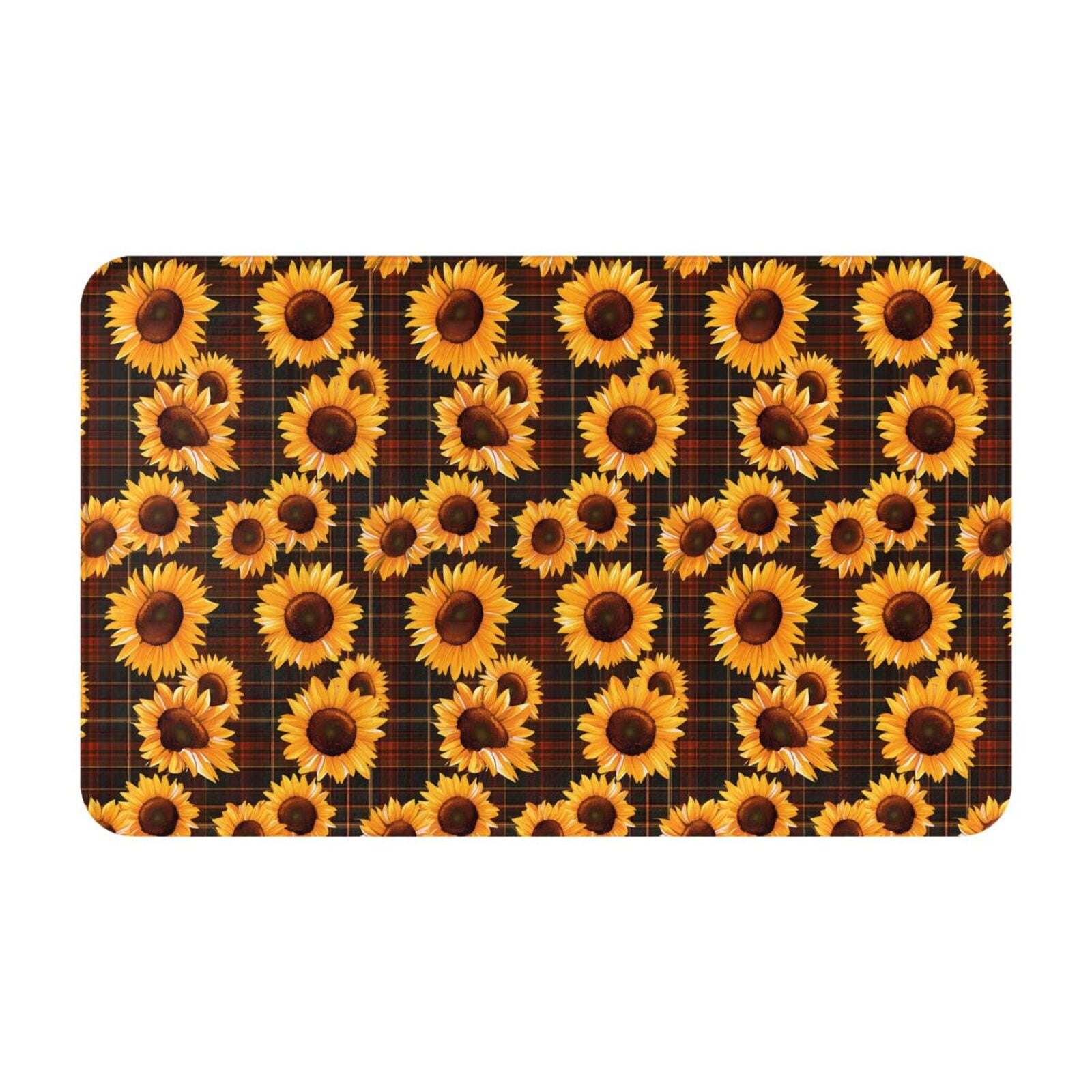 Bathroom Rugs Non Slip Washable - Red Black Plaid Sunflower Kitchen ...
