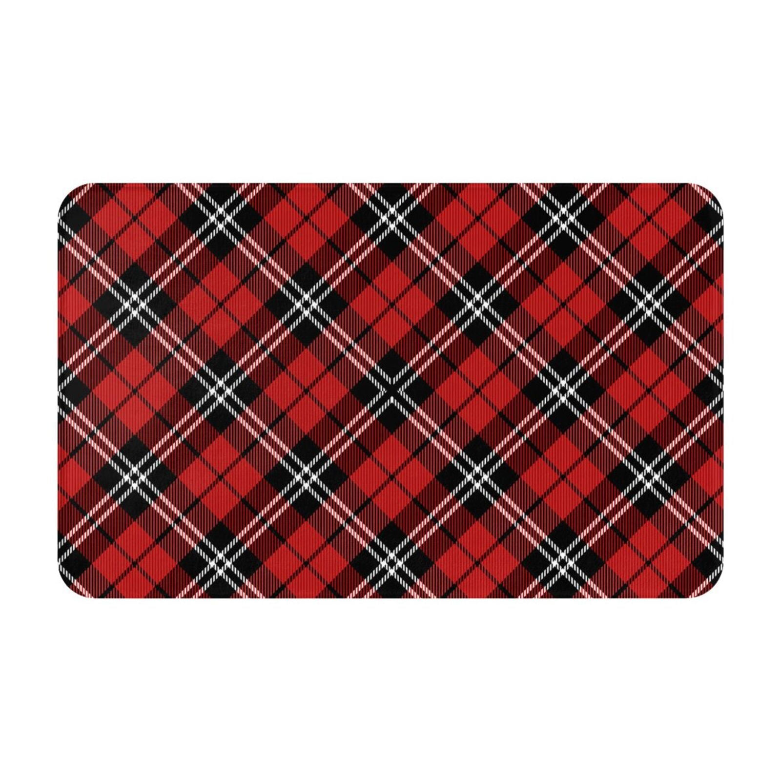 Bathroom Rugs Non Slip Washable, Scottish Checkered Black Red Plaid ...