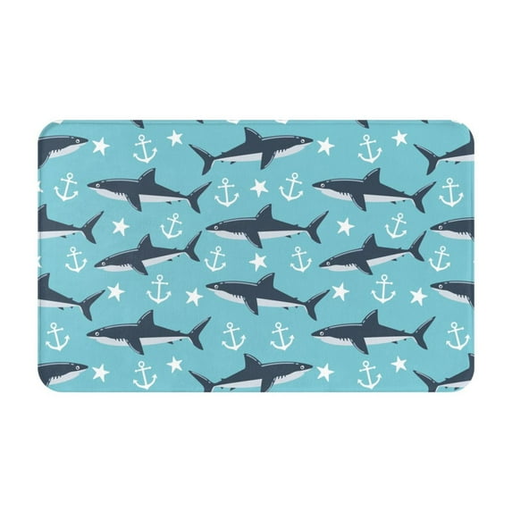 Bathroom Rugs Non Slip Washable - Shark star anchor blue cute Kitchen ...