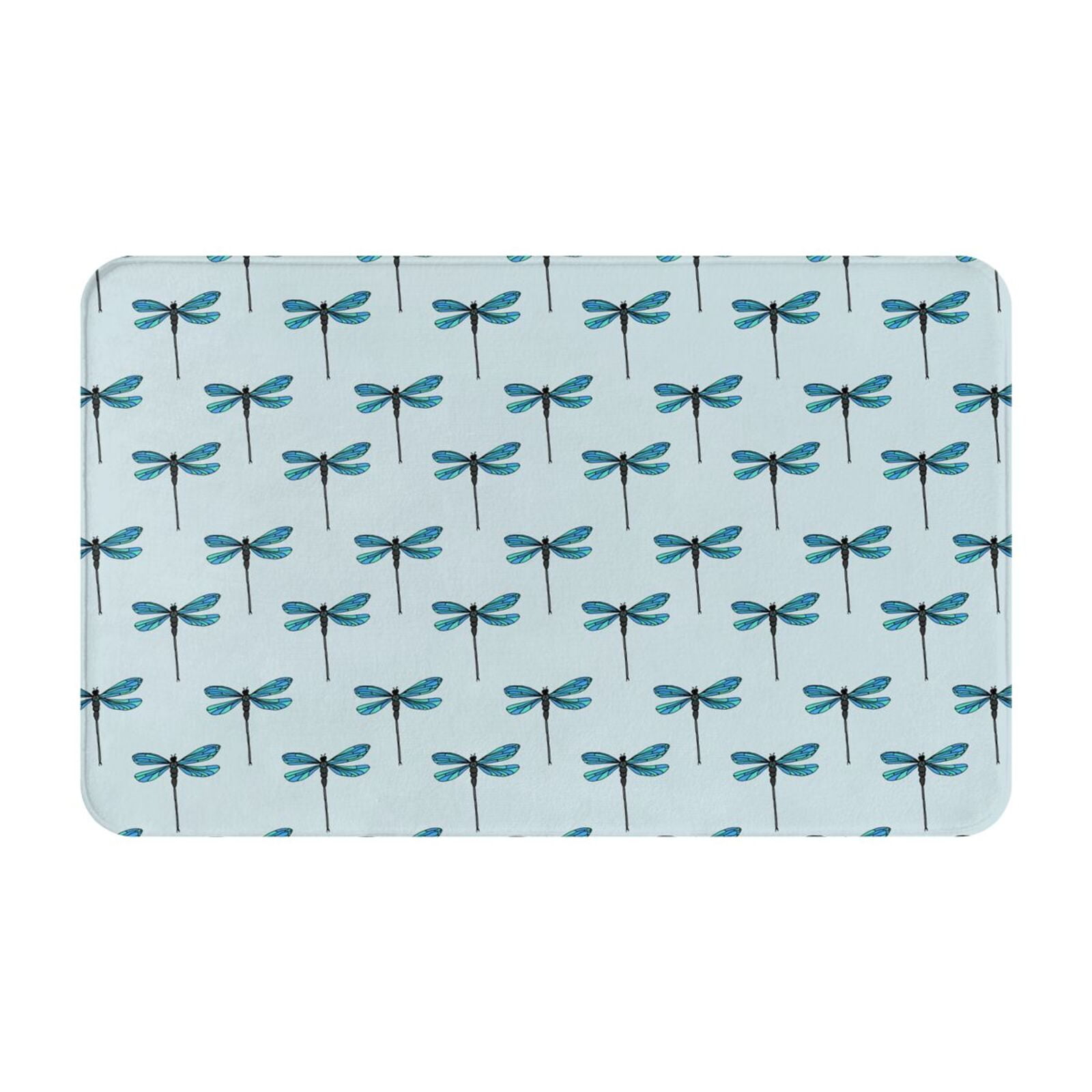 Bathroom Rugs Non Slip Washable, Simple Dragonfly Blue Water Absorbing ...