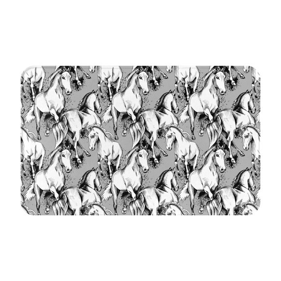 Bathroom Rugs Non Slip Washable - Sketch Cute Horse Black White Kitchen ...