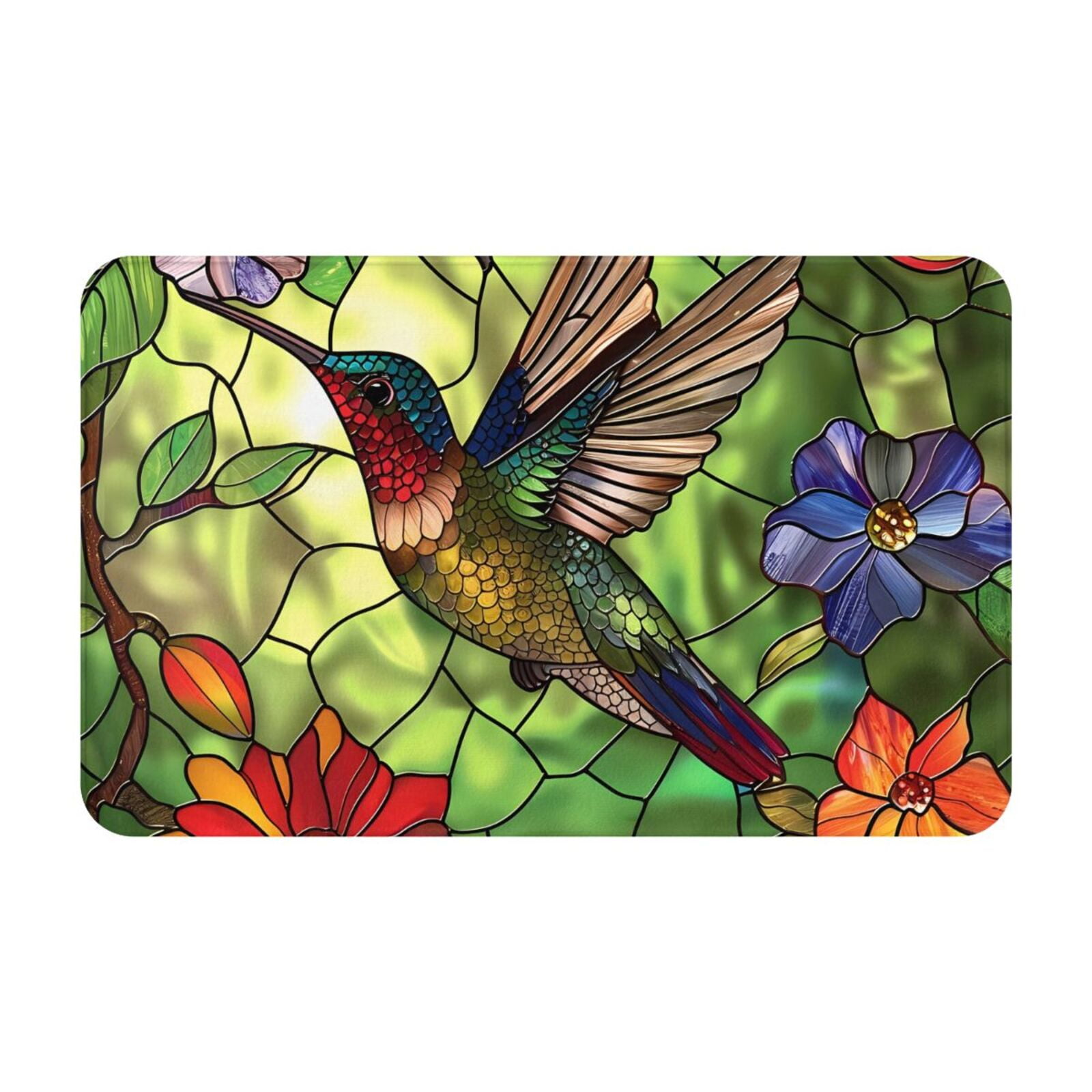 Bathroom Rugs Non Slip Washable - Stained Glass Hummingbird Art Kitchen ...