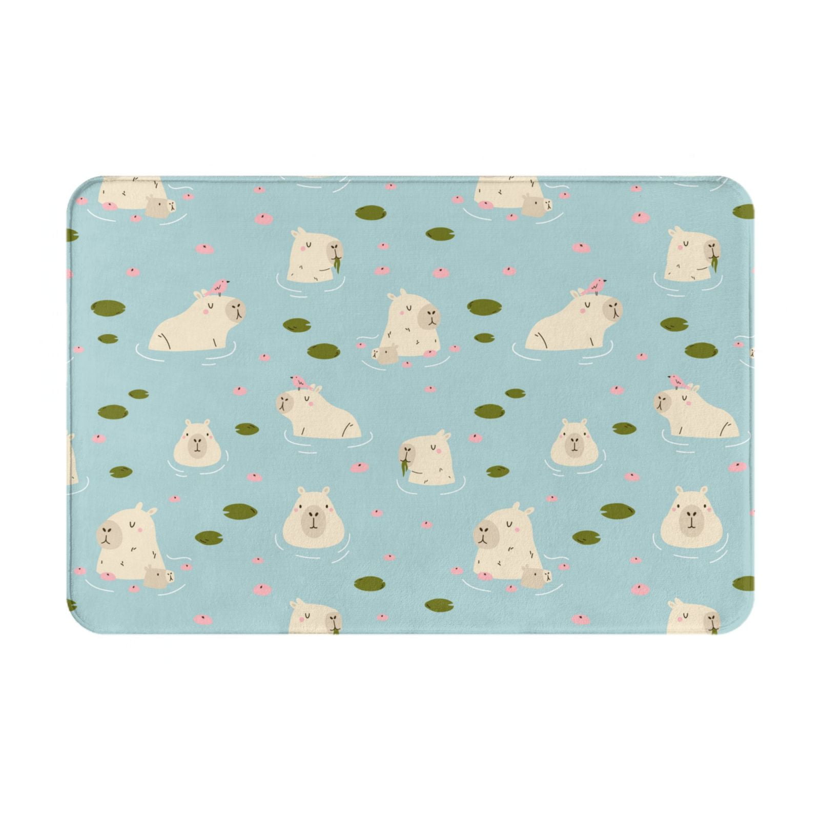 Bathroom Rugs Non Slip Washable, Swim Capybaras Bird Water Absorbing ...