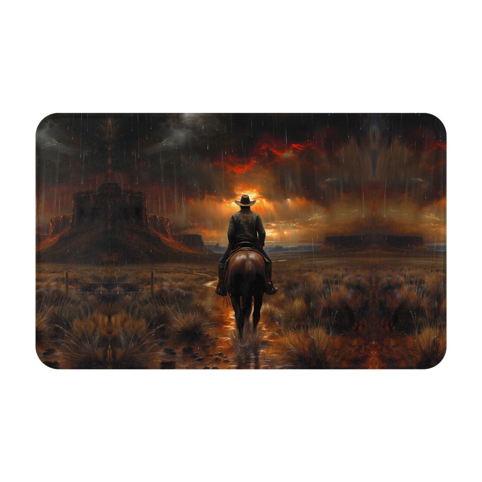 Bathroom Rugs Non Slip Washable, Western Rainy Desert Cowboy Water ...