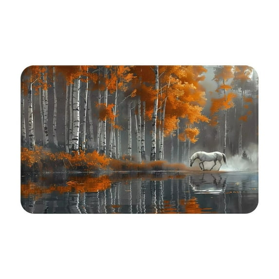 Bathroom Rugs Non Slip Washable - White Horse Autumn Birch Kitchen Mats ...