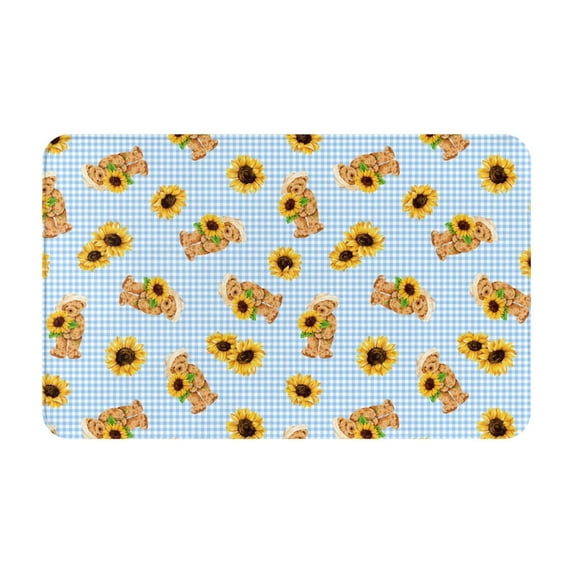 Bathroom Rugs Non Slip Washable - bear sunflower checkered blue Kitchen ...