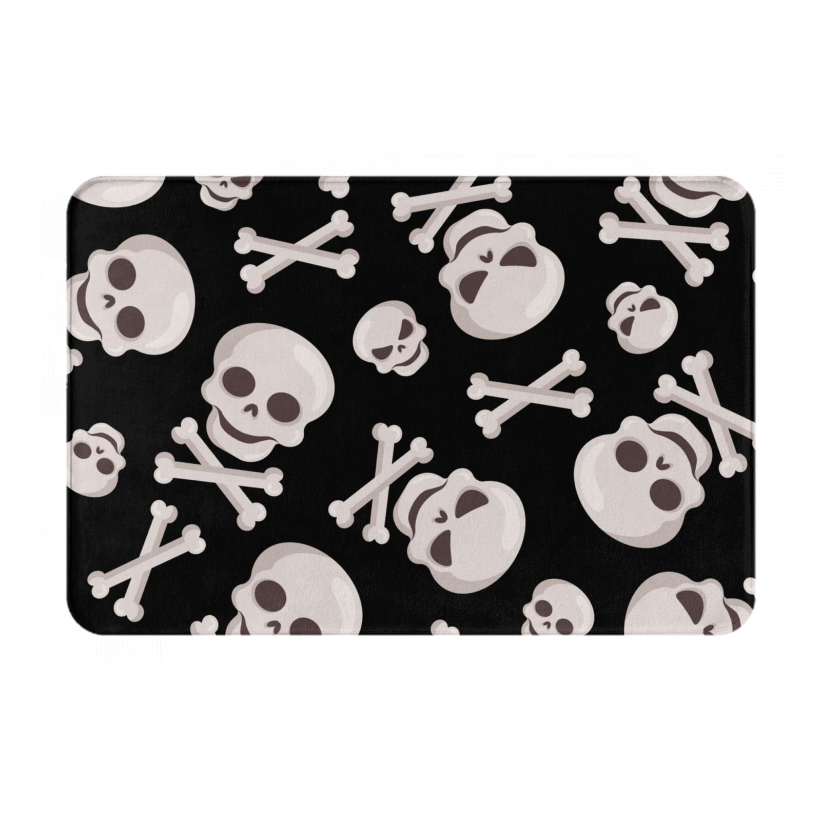 Bathroom Rugs Non Slip Washable, black white Skull bone Water Absorbing ...