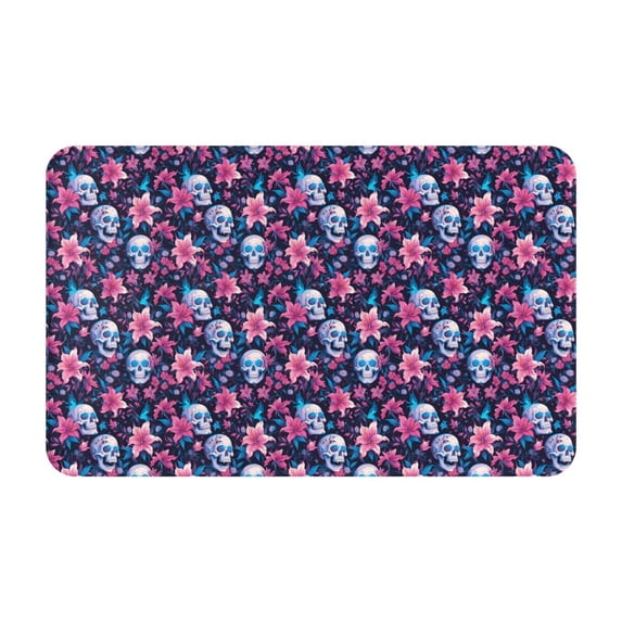 Bathroom Rugs Non Slip Washable - funny Skull daisy flower Kitchen Mats ...