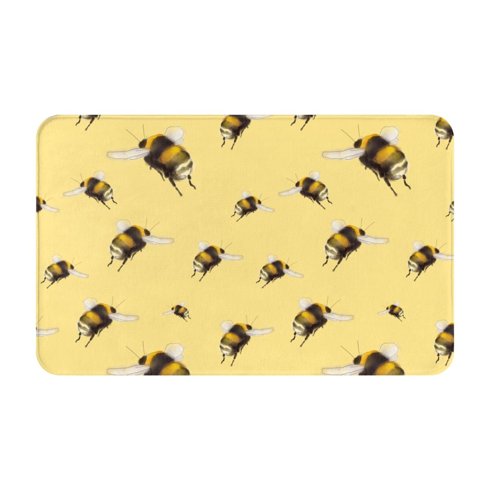 Bathroom Rugs Non Slip Washable - funny bumblebees yellow Kitchen Mats ...