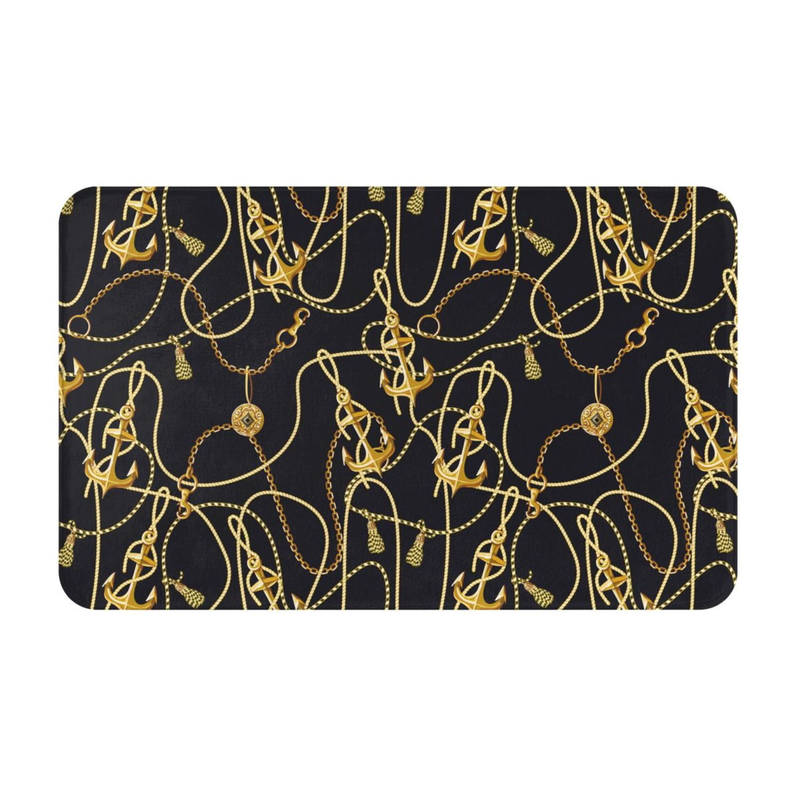 Bathroom Rugs Non Slip Washable - golden anchor chain navyblue Kitchen ...