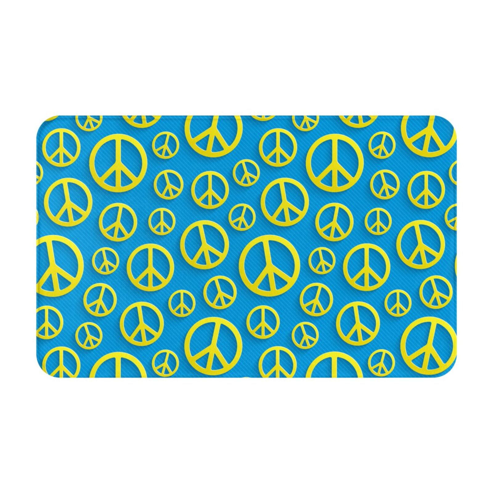 Bathroom Rugs Non Slip Washable - golden peace sign Flag blue Kitchen ...