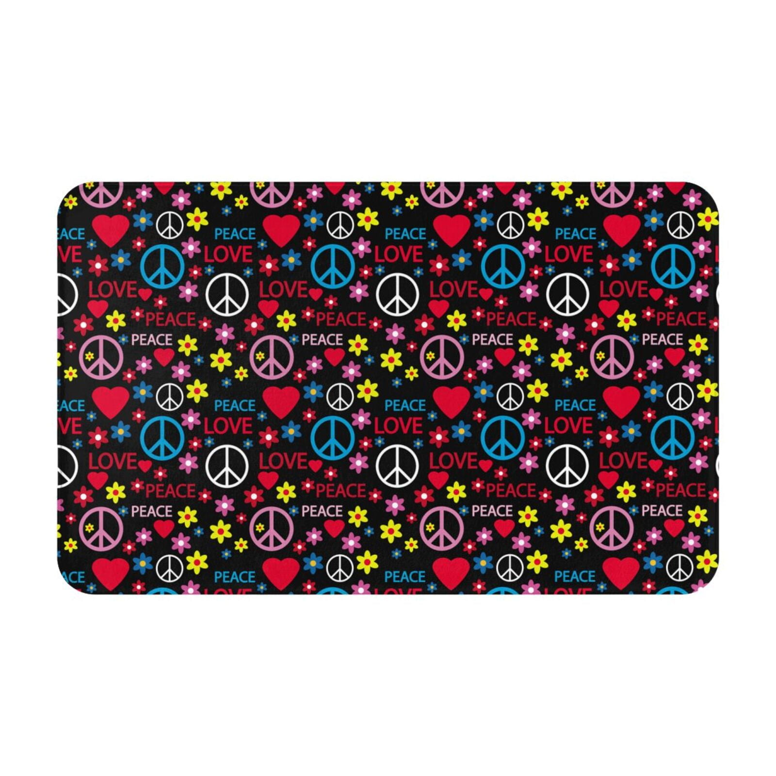 Bathroom Rugs Non Slip Washable - peace sign love flower heart Kitchen ...