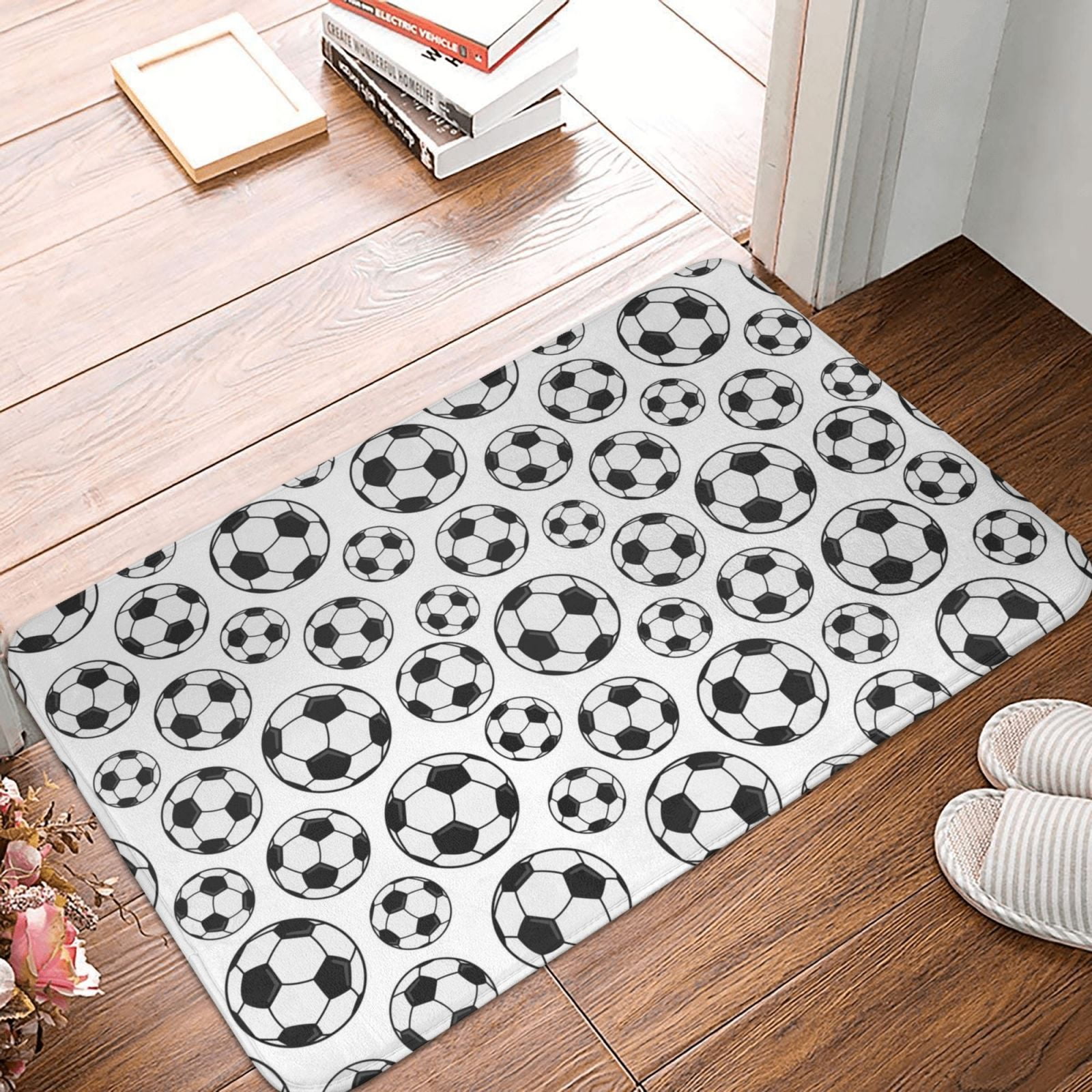 Bathroom Rugs Non Slip Washable, soccer football balls white Water ...