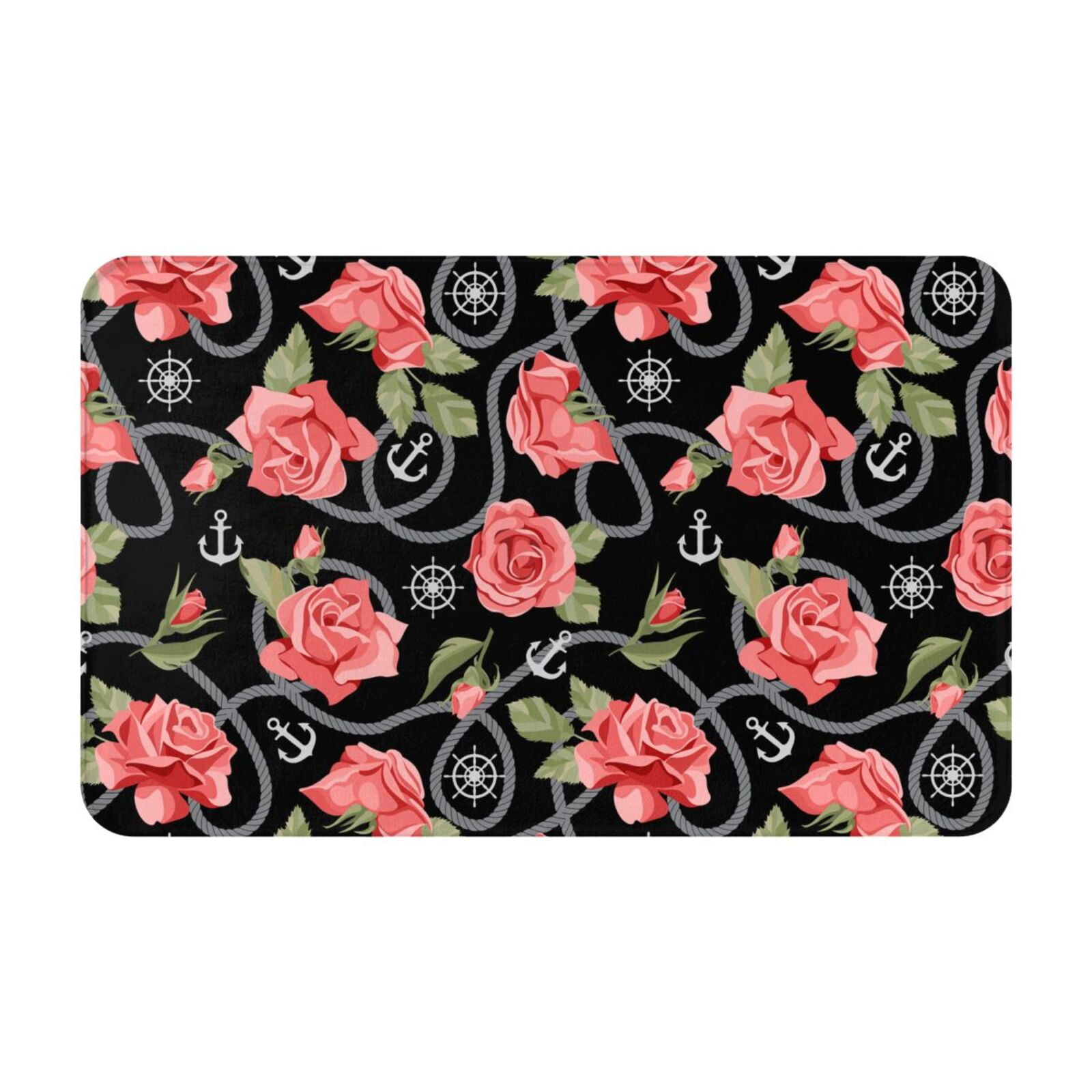 Bathroom Rugs Non Slip Washable - trendy red roses anchor black Kitchen ...
