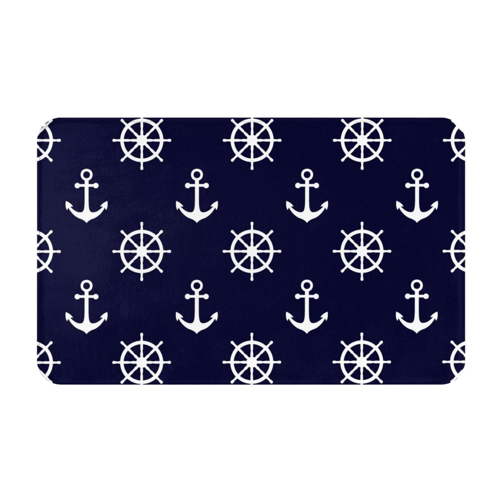 Bathroom Rugs Non Slip Washable - white Anchor steering wheel navyblue ...