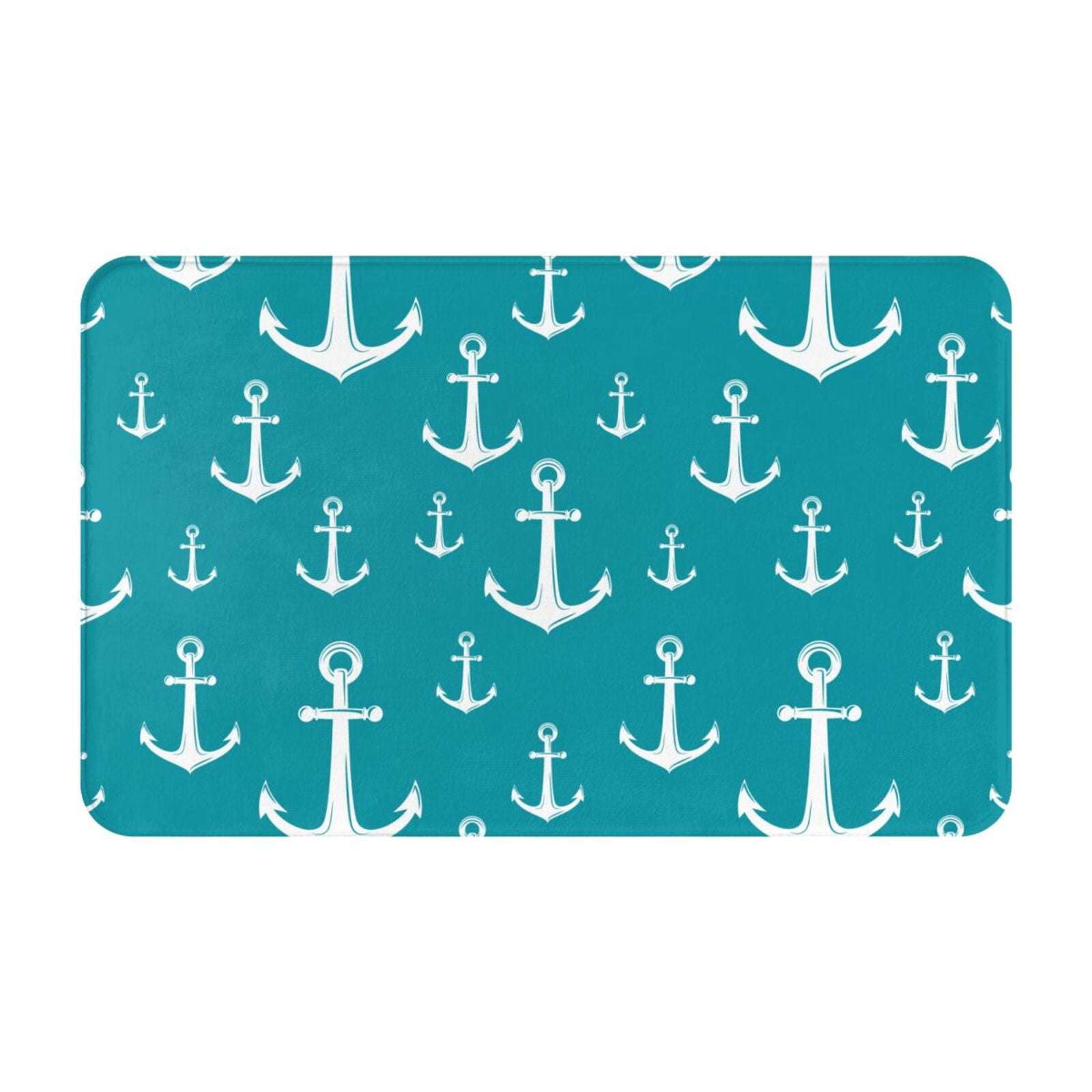 Bathroom Rugs Non Slip Washable - white anchors blue cute Kitchen Mats ...
