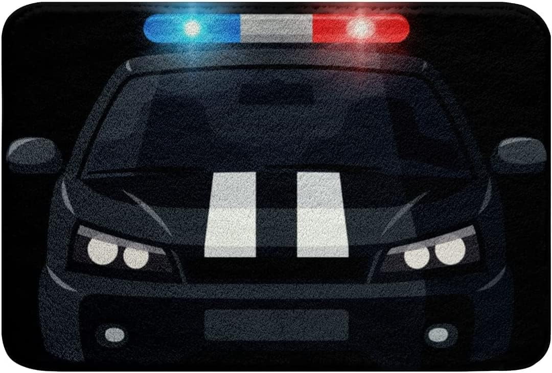 Bathroom Rugs Police Car Rug Mat,Vehicle Cartoon Style Plush Decor,Non ...