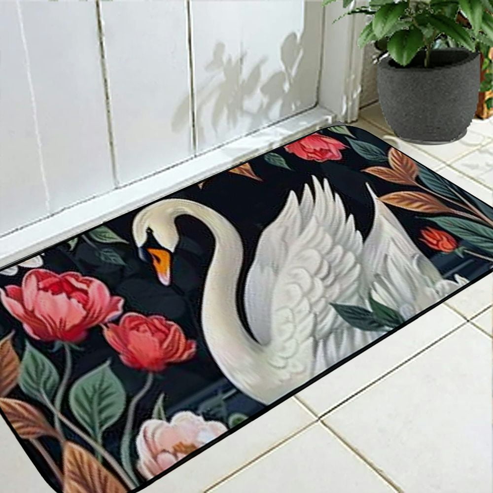 Bathroom Rugs Printing Floral Swan Indoor Door Mat Modern Living Room ...