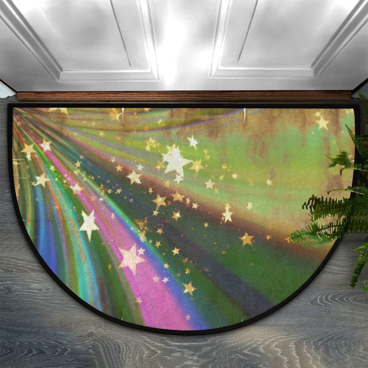 Bathroom Rugs Rainbow Stars Nostalgia Half Round Door Mat Half Circle ...