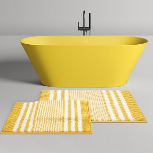 Bathroom Rugs Set 2 Piece, Extra Soft and Absorbent Fluffy Striped ...