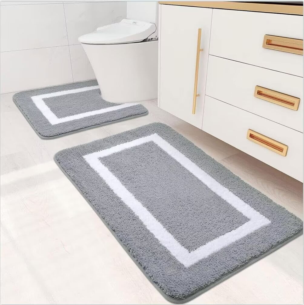 Bathroom Rugs Set 2 Pieces Absorbent Soft Bath Mat and U-Shaped Contour ...