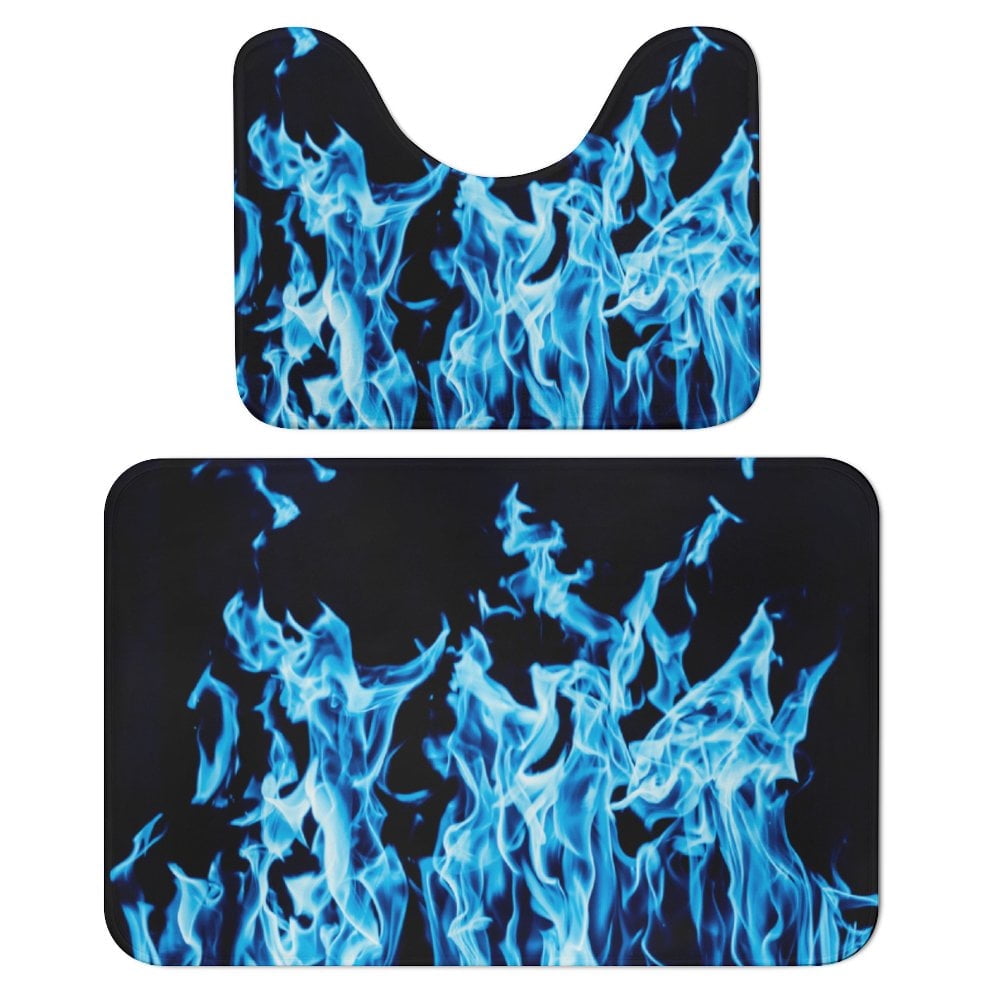 Bathroom Rugs Set 2 Pieces, Blue Flame Fire On Black Bathroom Set ...