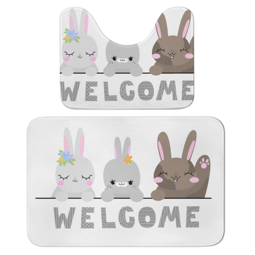 Bathroom Rugs Set 2 Pieces, Rabbits Say Text Are Welcome Bathroom Set ...