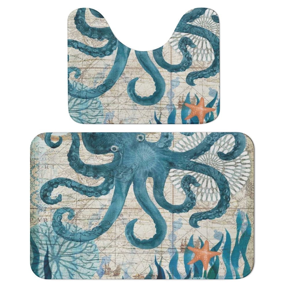 Bathroom Rugs Set 2 Pieces, Tropical Exotic Octopus Bathroom Set ...