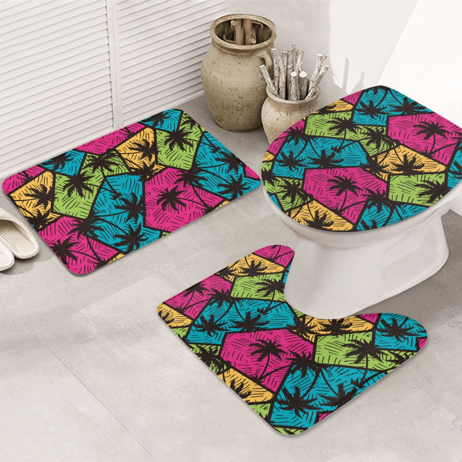 Bathroom Rugs Set 3 Piece - Colorful Hawaiian Style, Non-Slip Bath Mats ...