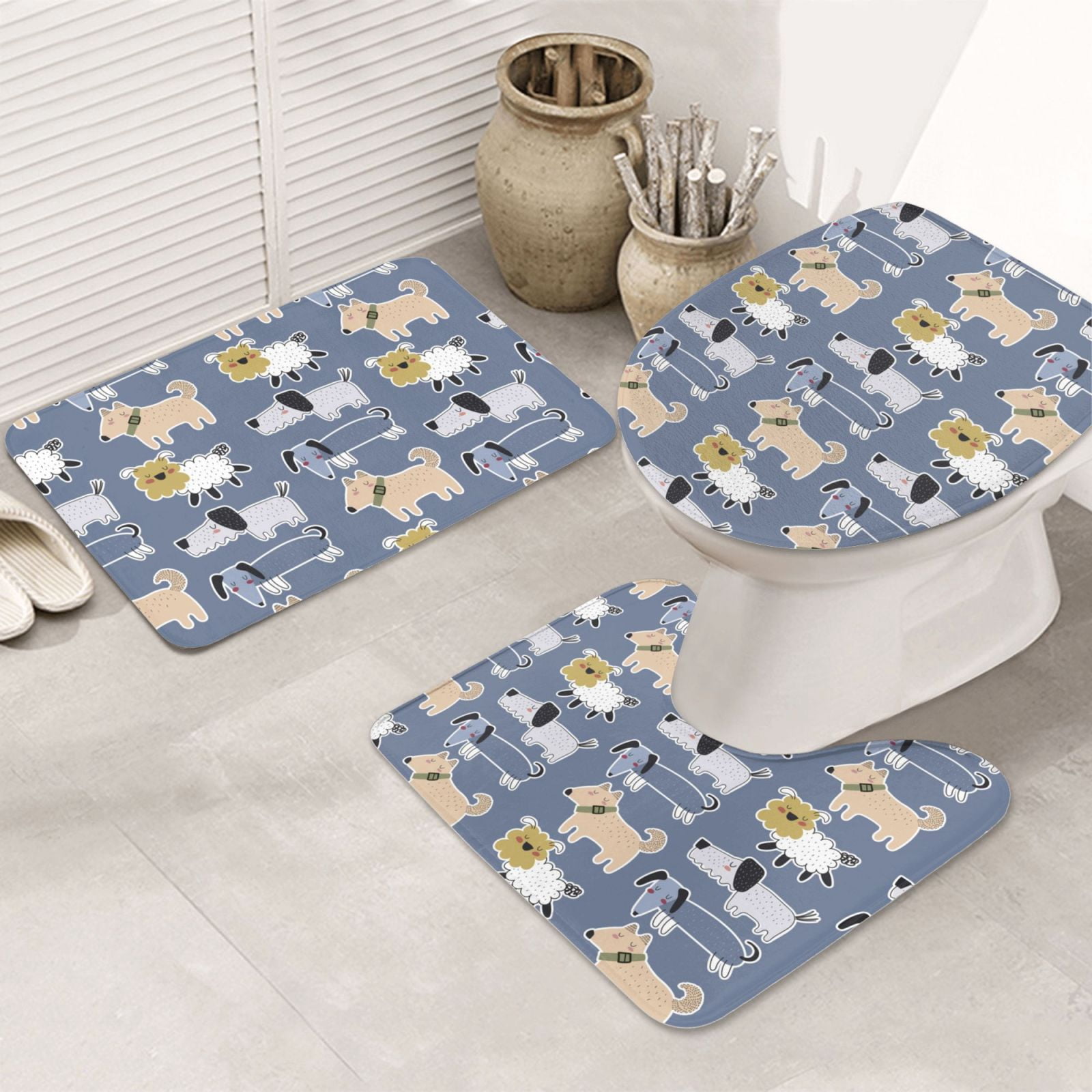 Bathroom Rugs Set 3 Piece - Cute Dog sleep Puppy, Non-Slip Bath Mats ...