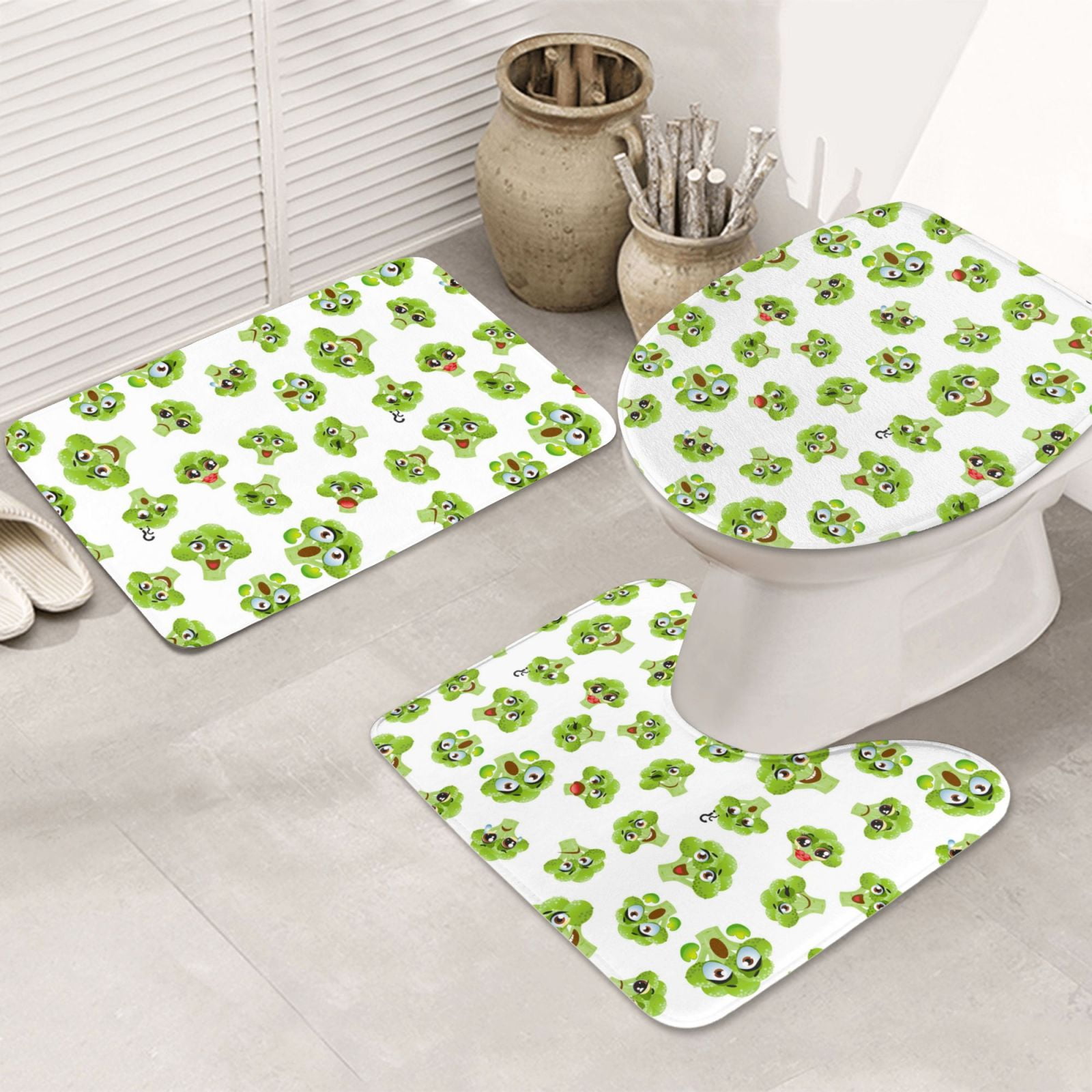 Bathroom Rugs Set 3 Piece - Cute cartoon broccoli funny, Non-Slip Bath ...