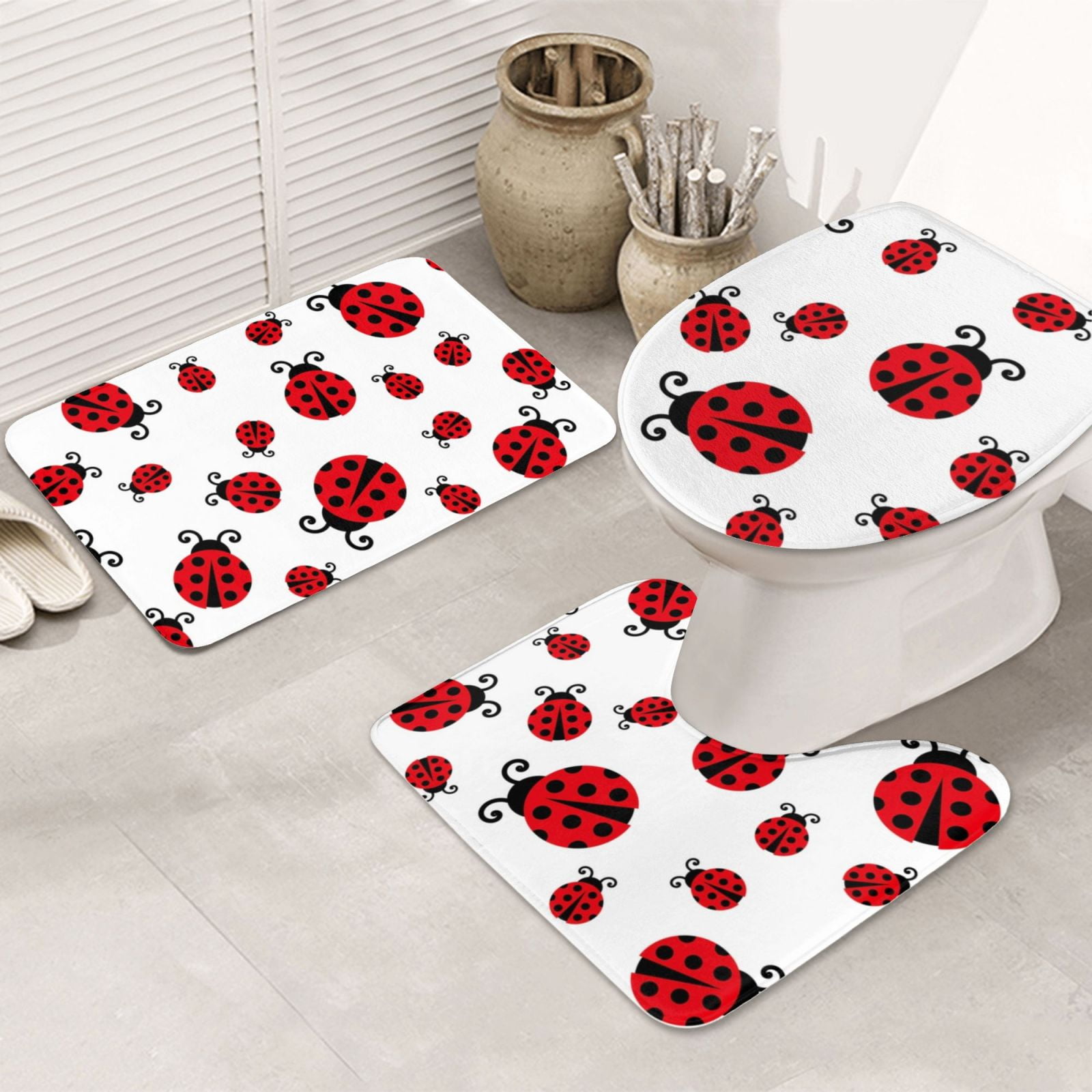 Bathroom Rugs Set 3 Piece - Fly Flying Ladybug, Non-Slip Bath Mats ...