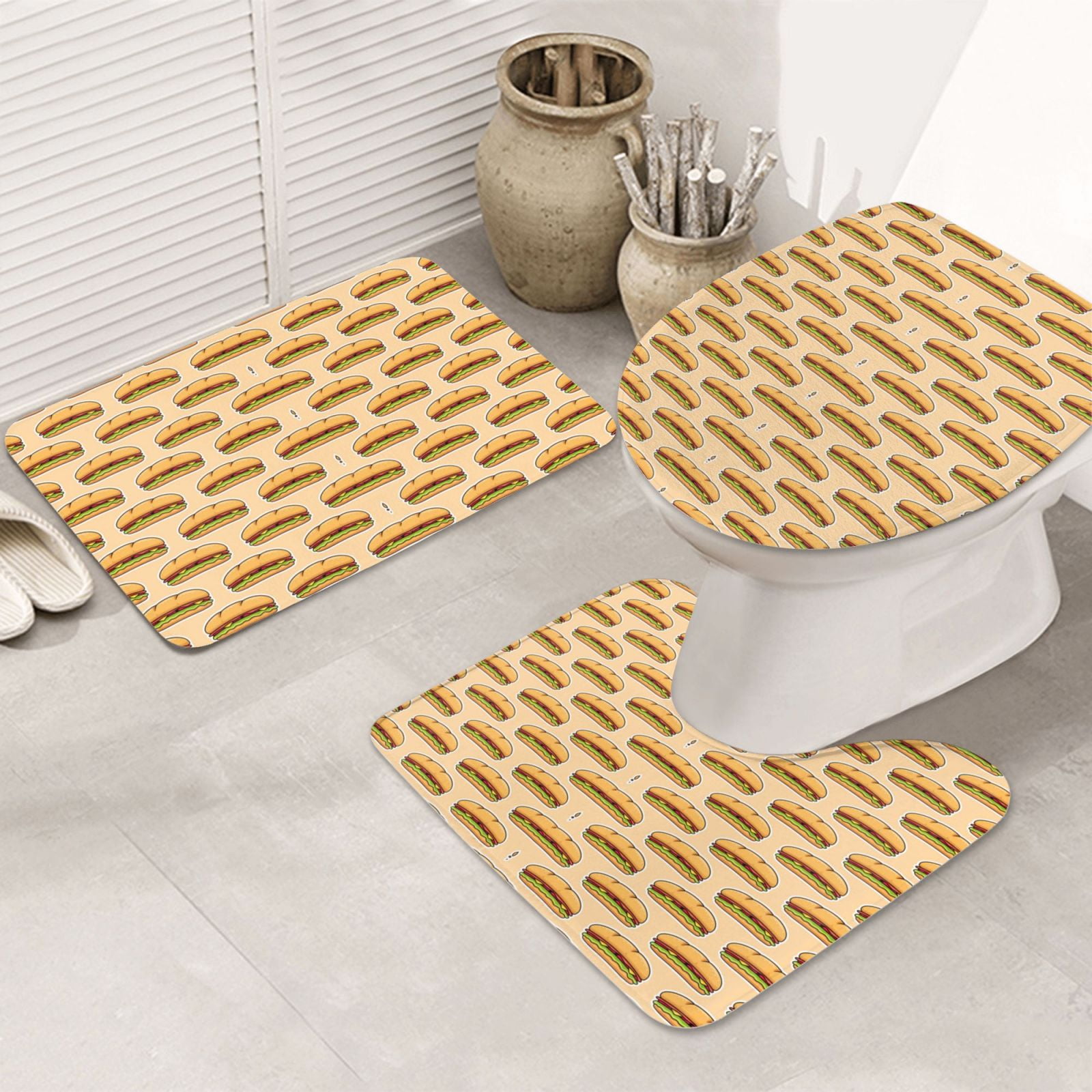 Bathroom Rugs Set 3 Piece - Submarine Sub Sandwich, Non-Slip Bath Mats ...