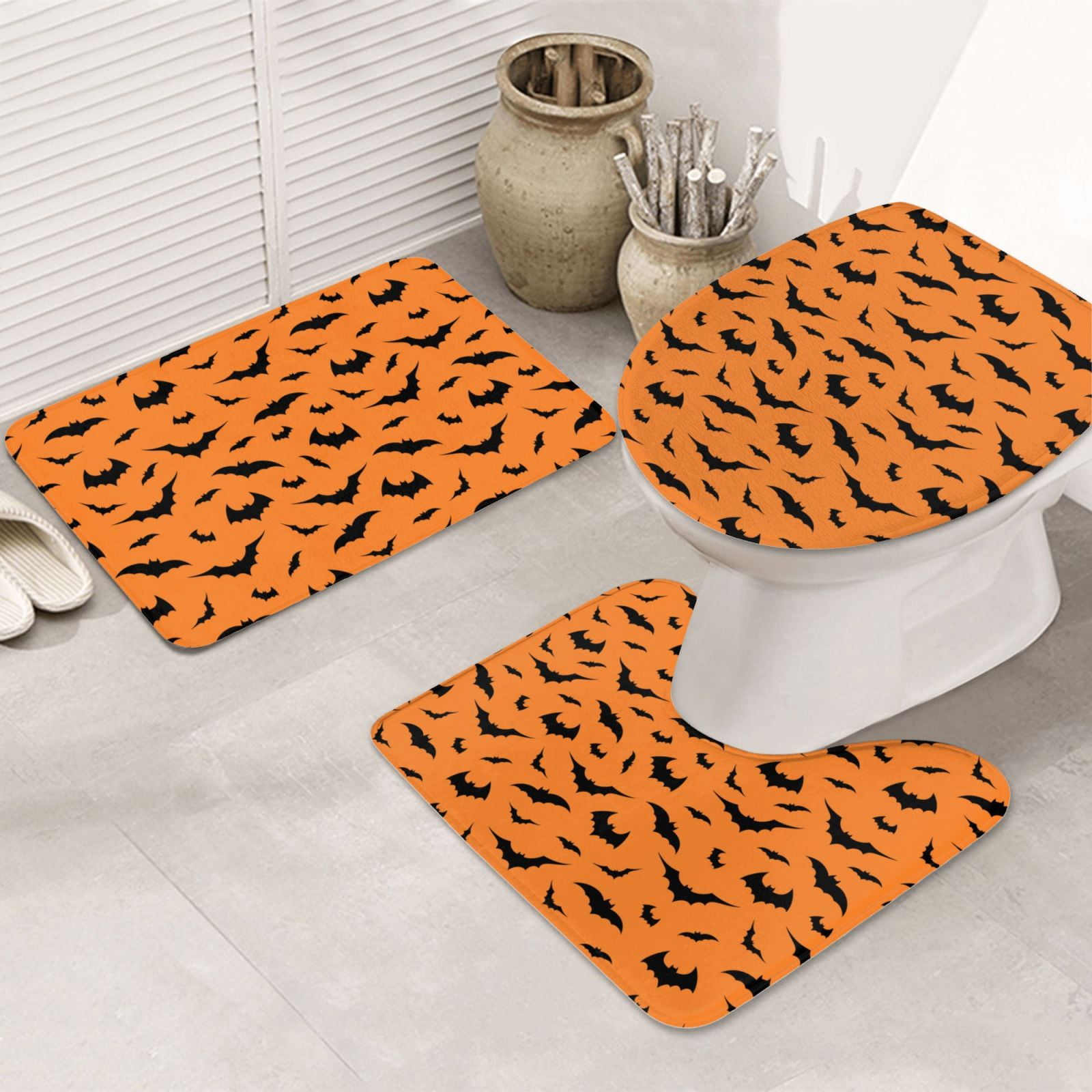 Bathroom Rugs Set 3 Piece - bat halloween design, Non-Slip Bath Mats ...