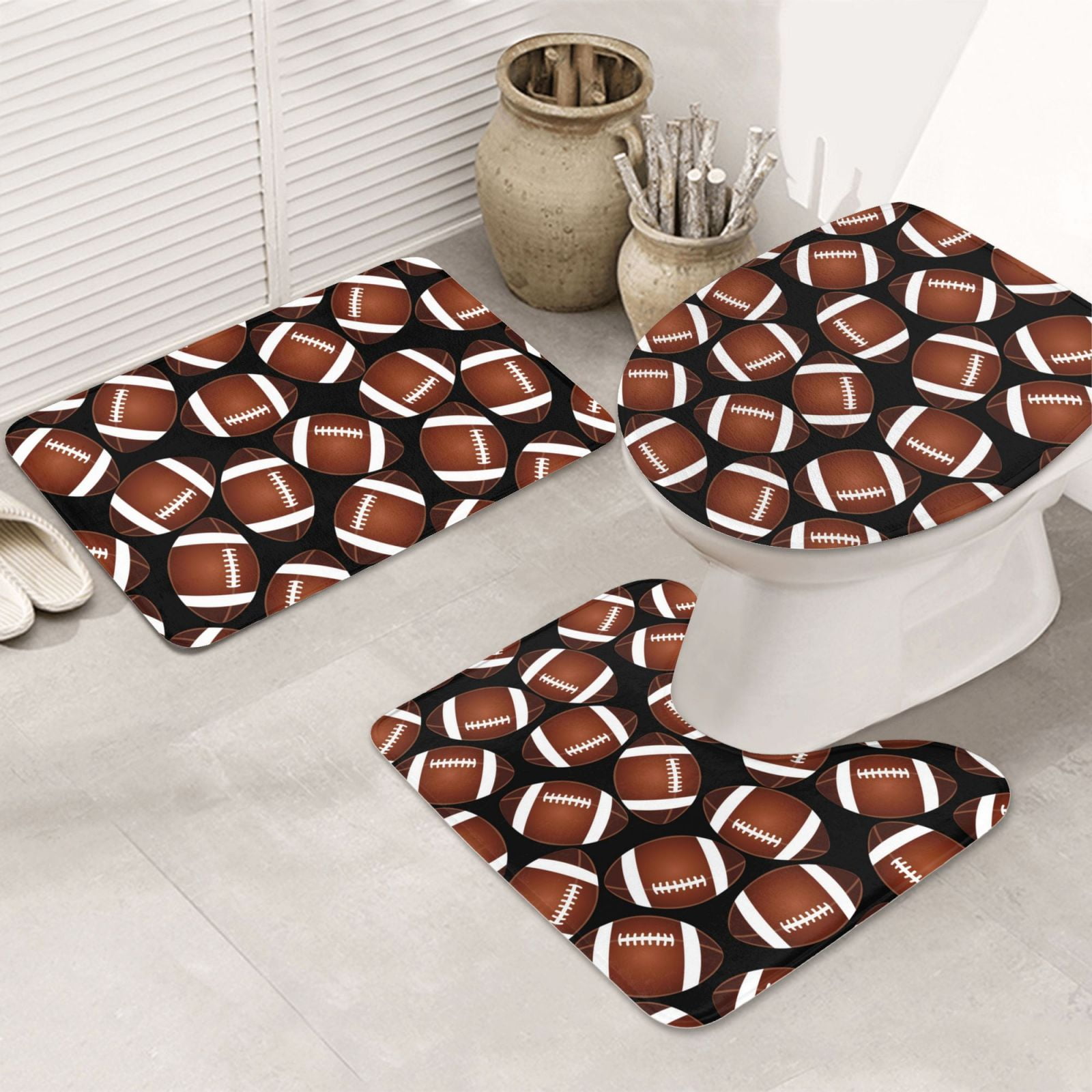 Bathroom Rugs Set 3 Piece - brown American Football black, Non-Slip ...