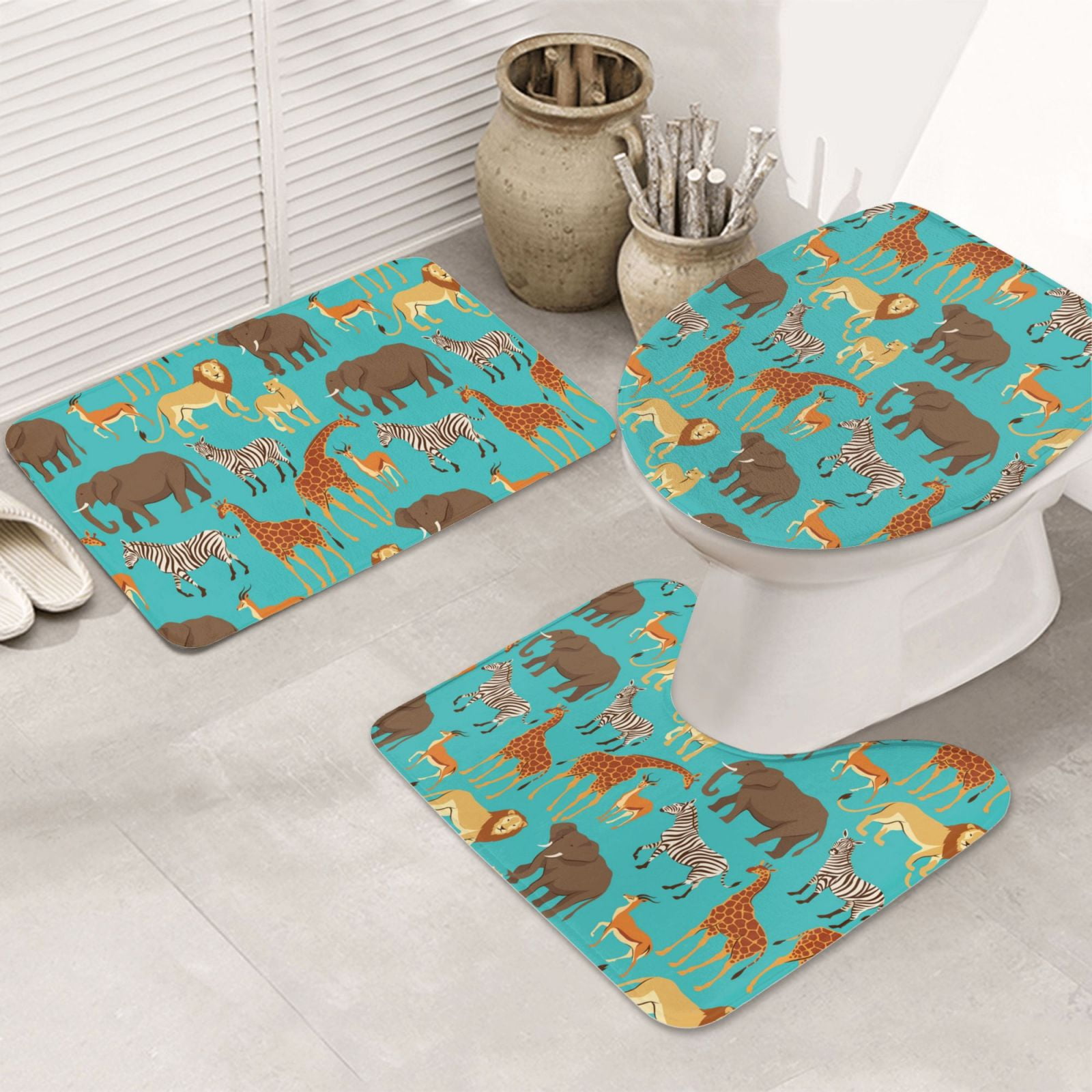 Bathroom Rugs Set 3 Piece - cute animals D, Non-Slip Bath Mats, Toilet ...