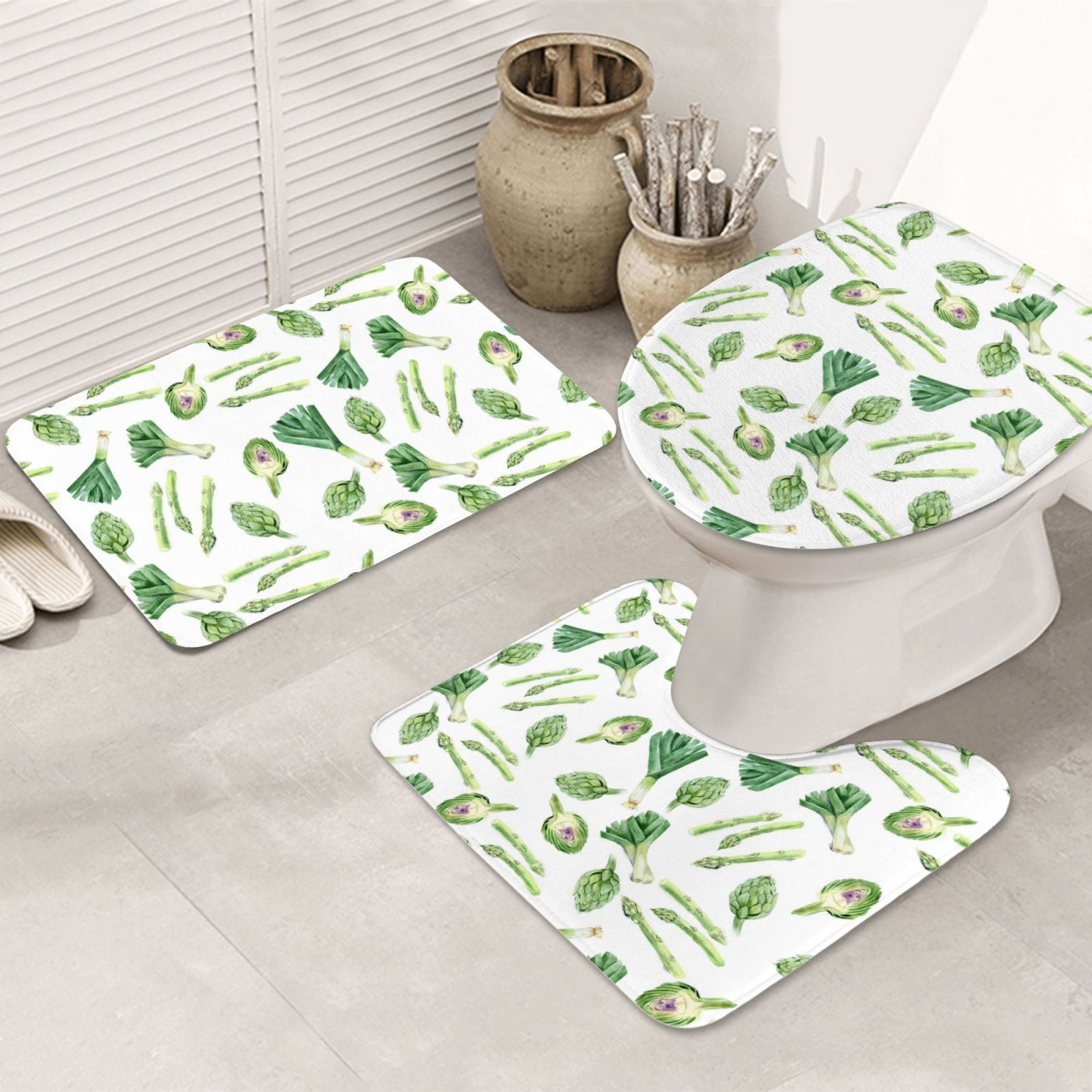Bathroom Rugs Set 3 Piece - green onions Asparagus, Non-Slip Bath Mats ...