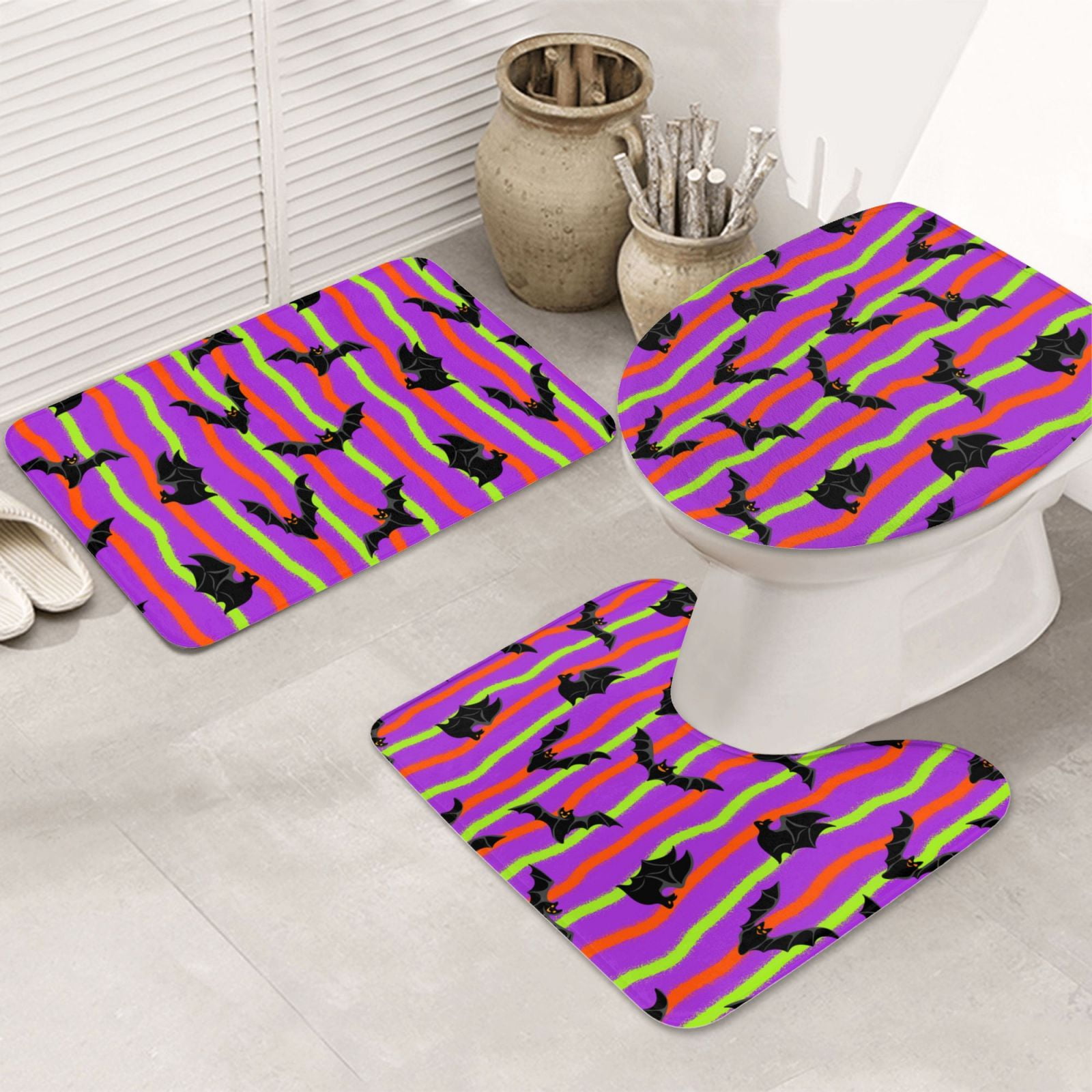 Bathroom Rugs Set 3 Piece - halloween bats Pattern, Non-Slip Bath Mats ...