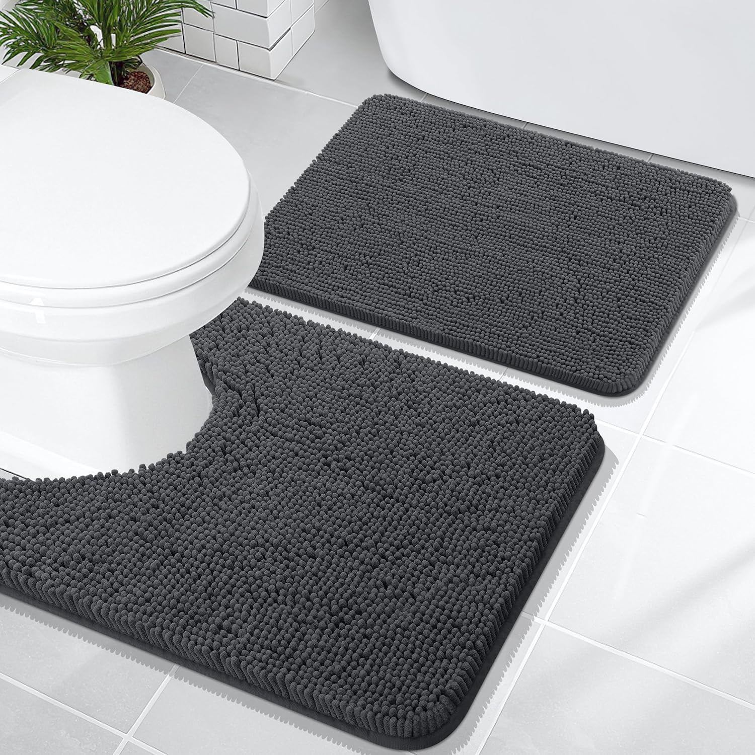 Bathroom Rugs Sets 2 Piece, Soft Absorbent Chenille Bath Mats and U ...