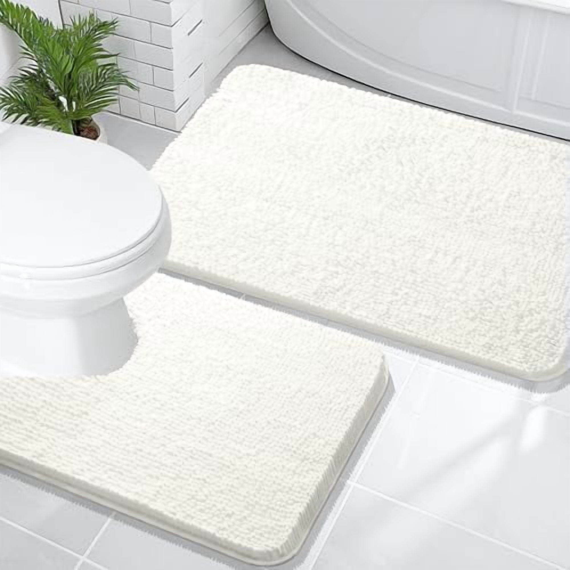 Bathroom Rugs Sets 2 Piece, Soft Absorbent Chenille Bath Mats and U ...